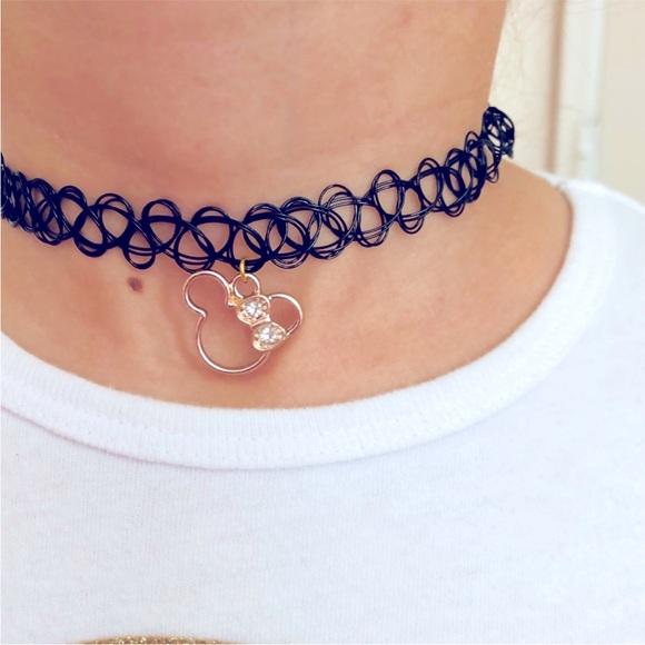 Accessories | Nwt Minnie Mouse Gold Charm Black Girls Choker Necklace ...